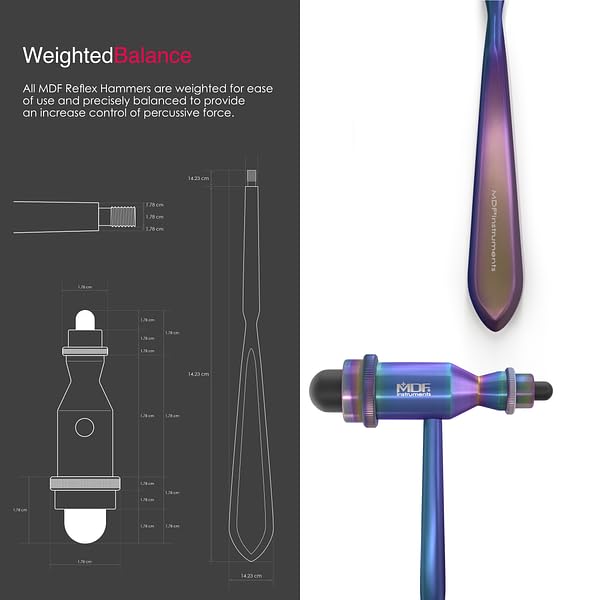 MDF Instruments, Engravable Tromner Neurological Reflex Hammer with Pointed Tip Handle for Cutaneous & Superficial Responses Personalized Custom - Free-Parts-for-Life (MDF555) (Kaleidoscope (Rainbow))