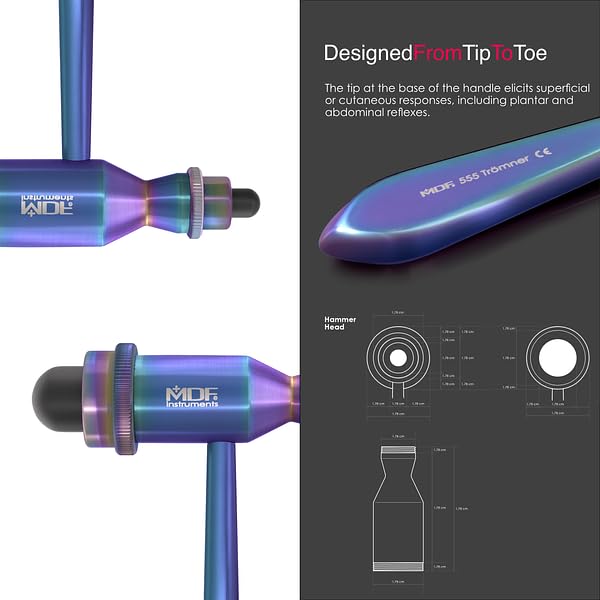 MDF Instruments, Engravable Tromner Neurological Reflex Hammer with Pointed Tip Handle for Cutaneous & Superficial Responses Personalized Custom - Free-Parts-for-Life (MDF555) (Kaleidoscope (Rainbow))