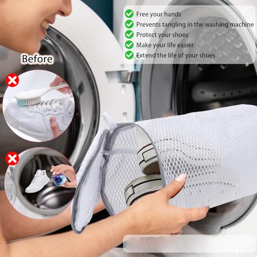 Giantree 2 Pack Shoe Washing Machine Bags, Honeycomb Mesh Shoe Laundry Bag with Zipper 360° Wrap-around Cleaning for Sneakers Running Shoes, Mesh Laundry Bags for Delicates for Sock Lingeries Clothes