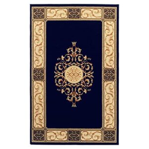 superior indoor area rug, jute backing, plush floral rugs for entryway, living room, kitchen floors, bedroom, office floor cover, medallion rugs, elegant medallion collection, 5' x 8', midnight blue