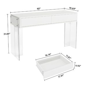 Tribesigns Makeup Vanity Desk with 2 Drawers, Modern Writing Computer Desk with Acrylic Legs, White Vanity Dressing Table for Bedroom (Without Mirror)