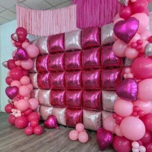 HILAVO 10PCS Hot Pink Square Balloons, Magenta Foil Balloons Wall Double Sided Metallic Balloon for Girls Women Bachelorette Birthday Engagement Bridal Shower Background Princess Party Decorations