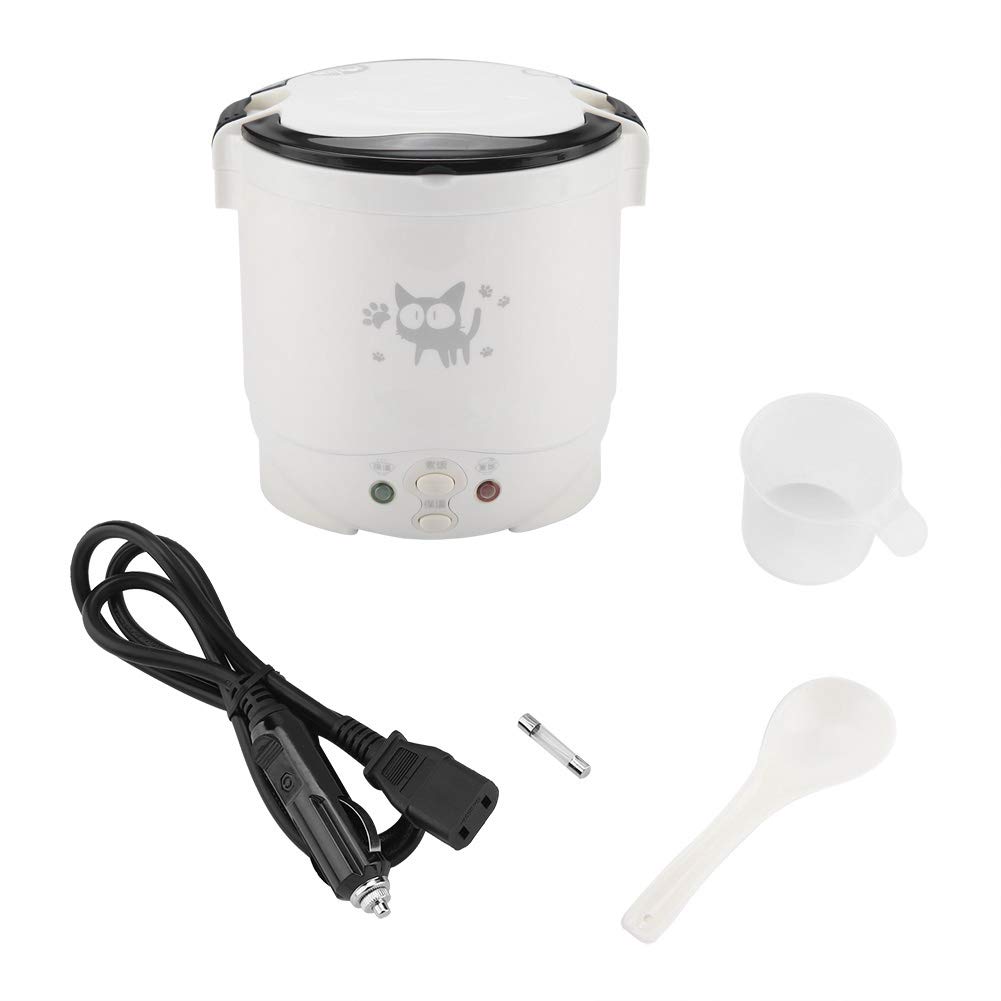 Mini Rice Cooker, 12V Electric Lunch Box Multifunctional Portable Rice Cooker Food Automatic Non Stick Pot for Car Travel Camping (White)