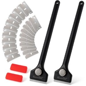 newishtool long handle scraper tool kit includes 2 pcs razor blade scraper and 20 pcs 1.5 inch metal razor blades, long reach sturdy scraper tool for glue residue label sticker removal oven cleaning