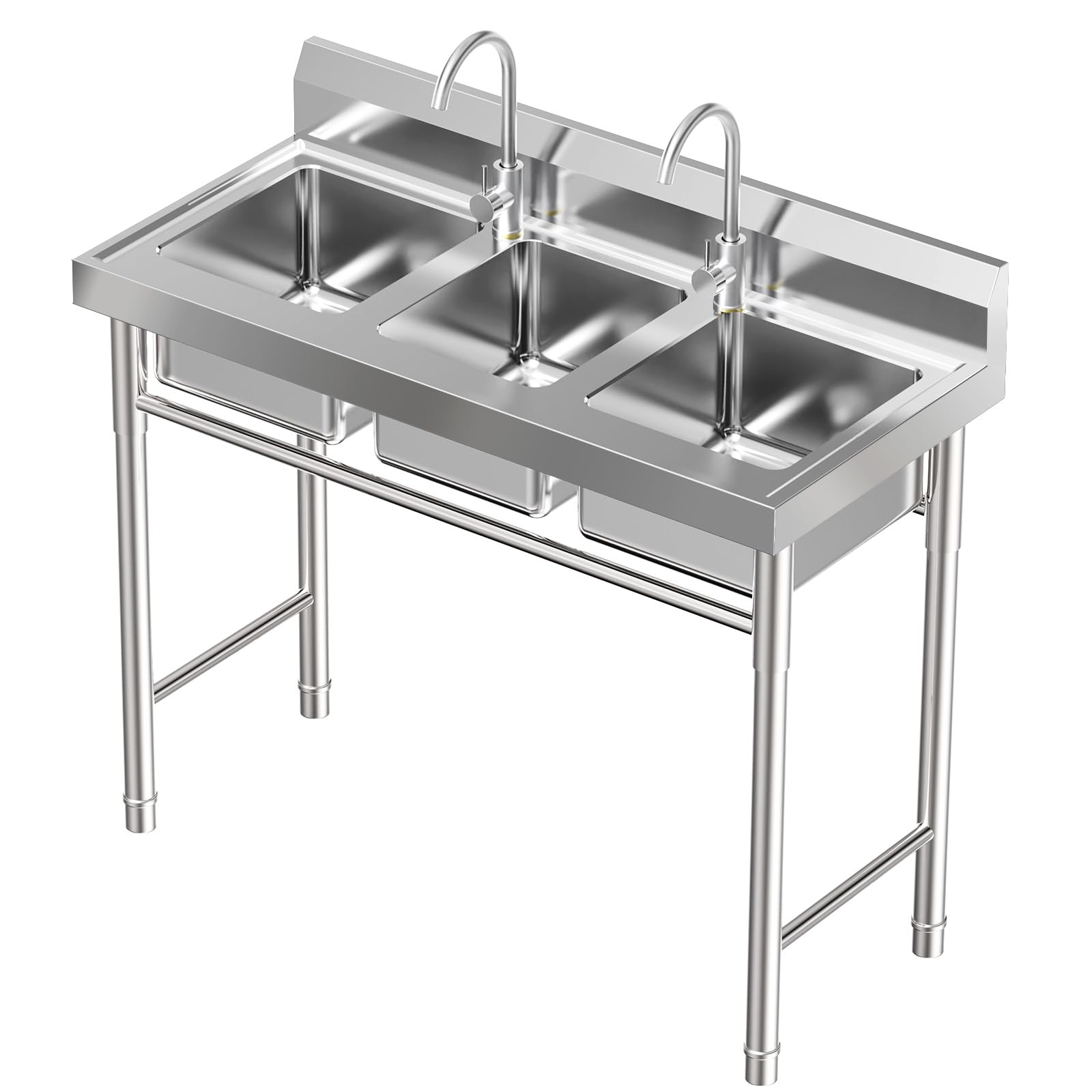 LENJKYYO 3 Compartment Sink, Stainless Steel Kitchen Sink Laundry Tub Culinary 99”Lx46”Wx91”H Sink Commercial Grade for Restaurant/Kitchen/Laundry/Utility Room