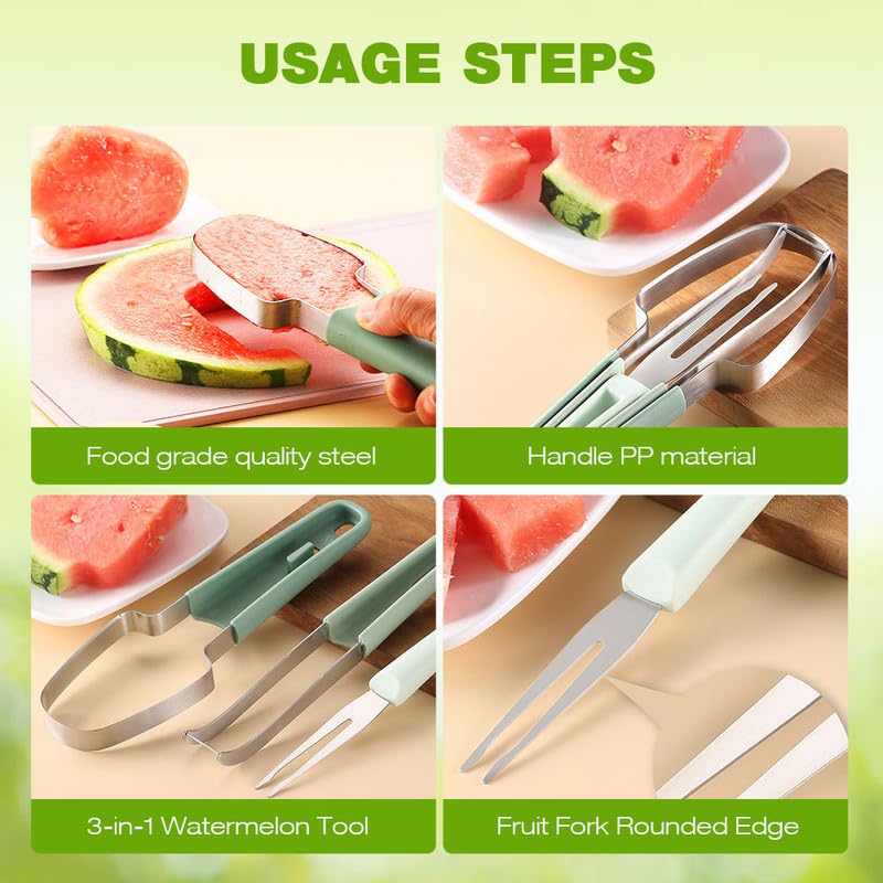 3-in-1 Watermelon Fork Slicer Cutter, 2024 Upgraded Stainless Steel Watermelon Windmill Cutter, Watermelon Cutter Slicer Tool with Watermelon Ice Cream Molds And Forks(Beige,1pcs)