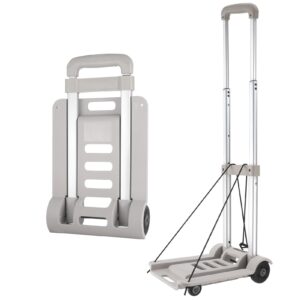 fingertip wd folding luggage cart with chassis,4 wheels folding hand truck dolly,collapsible light duty dolly for moving shopping travel office use,165lbs(grey)