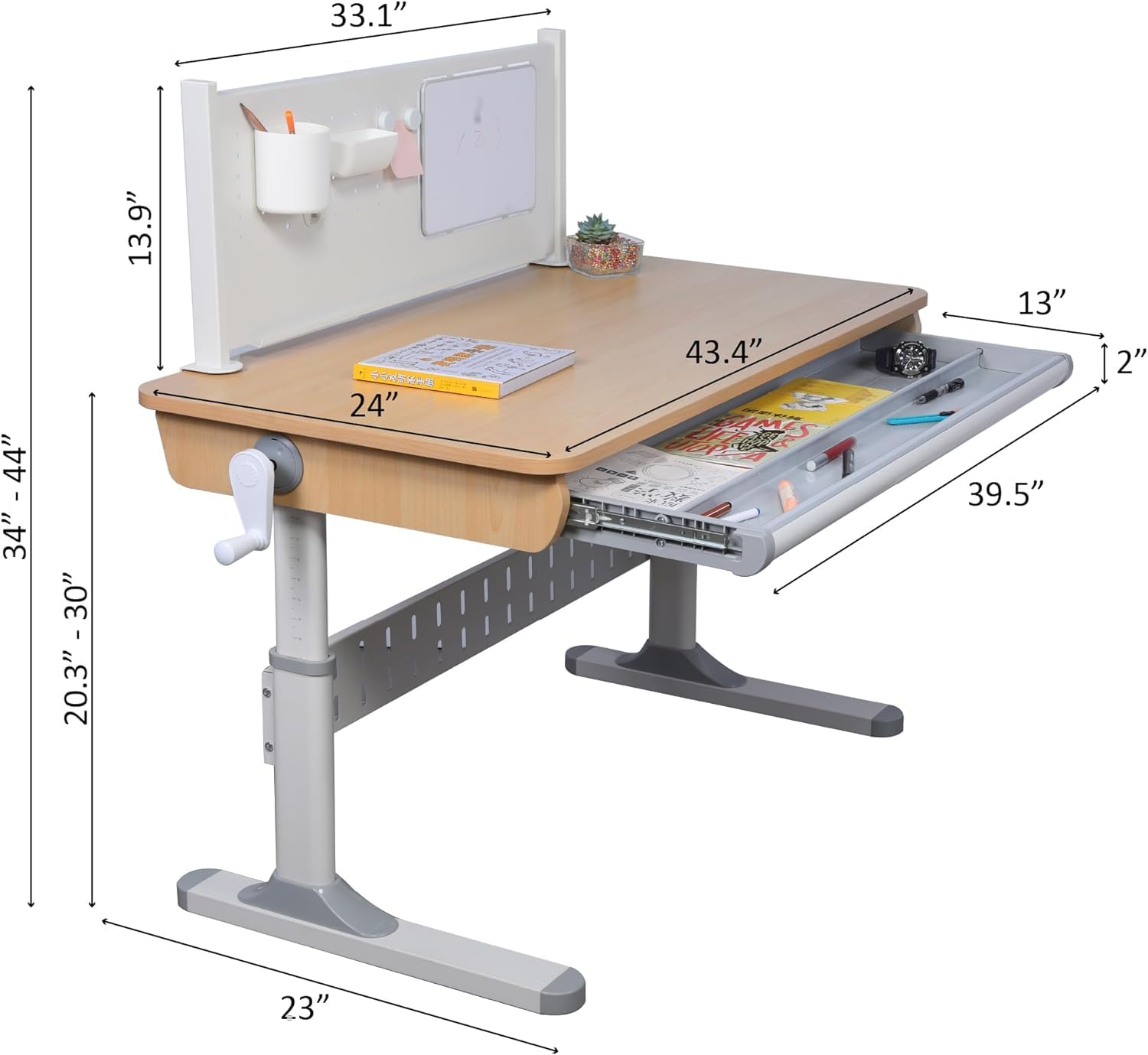 ApexDesk Height Adjustable Study Desk 43" with Drawer & Chair (Desk and Chair Bundle – KD Series Grey)