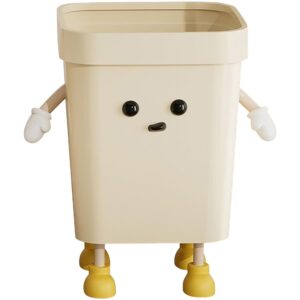 3.2-gallon cute kids trash can - durable waste basket perfect for kids rooms, classrooms, pediatric clinics - beige square-shaped trash bin w/arms & legs - comes with removable trash bag holder