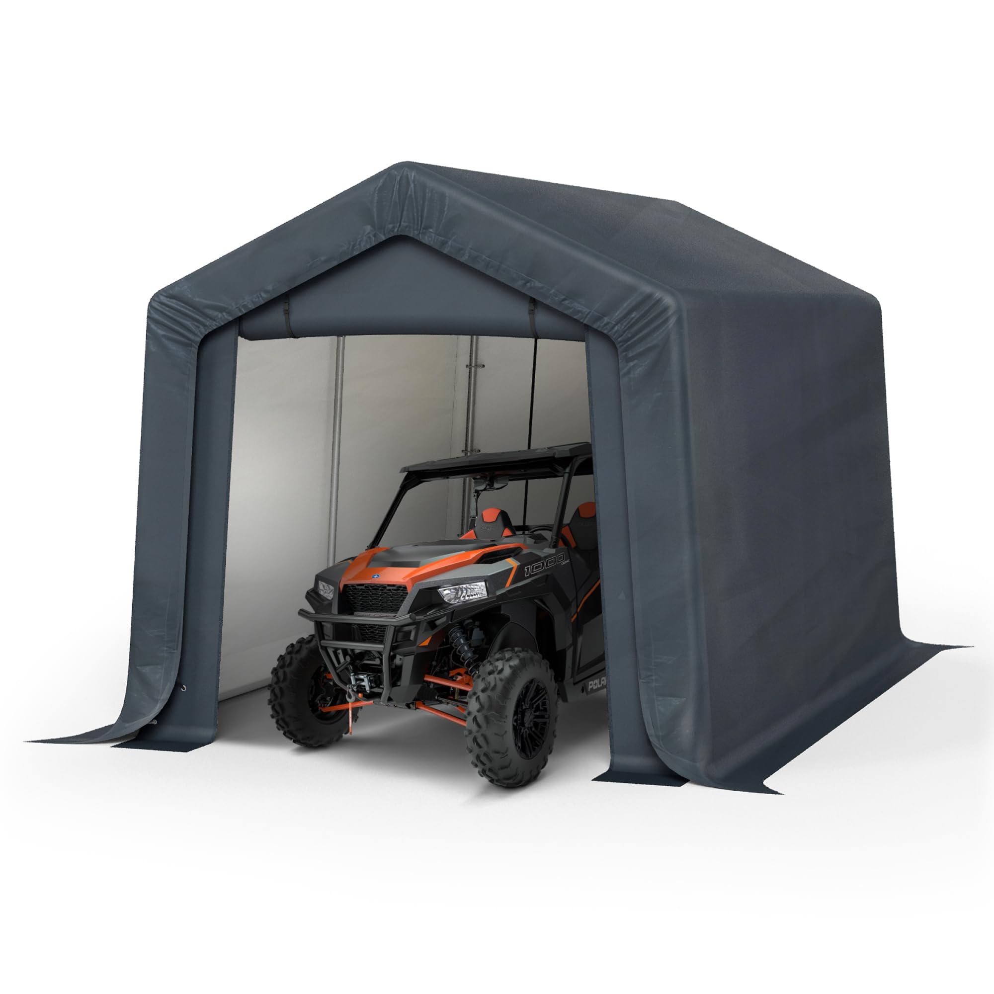 Hera' S Palace 8x12ft Heavy Duty Carport Outdoor Patio Anti-Snow Portable Canopy Storage Shelter Shed with 2 Roll up Zipper Doors Garage Kit Tent for Motorcycle, Snowmobile, Garden Tools, Dark Gray