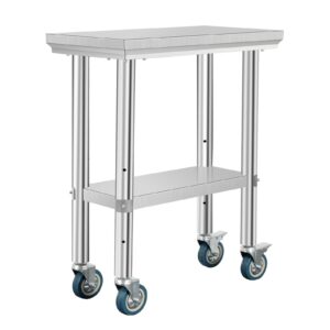 sgolan stainless steel table with wheels,24×12×32 incn prep table with 4 casters,heavy duty food prep worktable for commercial kitchen restaurant business