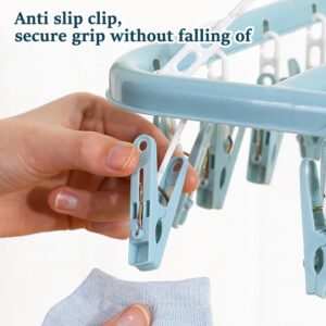 ZHOSXRC Clip and Drip Hanger,Clothes Hanger Drying Rack,32 Clips Plastic Hanging Drying Rack,Sock Hangers Windproof Clip and Drip Hanger for Drying Socks, Bras, Towel, Underwear, Baby Clothes