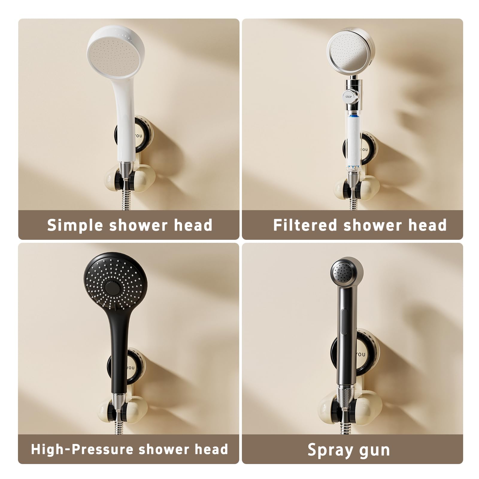 shengtianvdi Suction Cup Shower Head Holder Wall Mount,No Drilling, Removable,Height Angle Adjustable Handheld Shower Holder,Strong Suction Fixation (White)