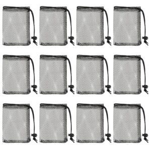 comnico small mesh bags, 12pcs nylon storage bags for washing machine black mesh drawstring bag portable travel stuff bags with sliding drawstring for travel sports storage toy outdoor activities