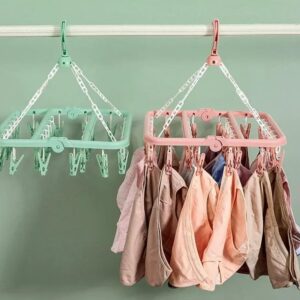 ZHOSXRC Clip and Drip Hanger,Clothes Hanger Drying Rack,32 Clips Plastic Hanging Drying Rack,Sock Hangers Windproof Clip and Drip Hanger for Drying Socks, Bras, Towel, Underwear, Baby Clothes