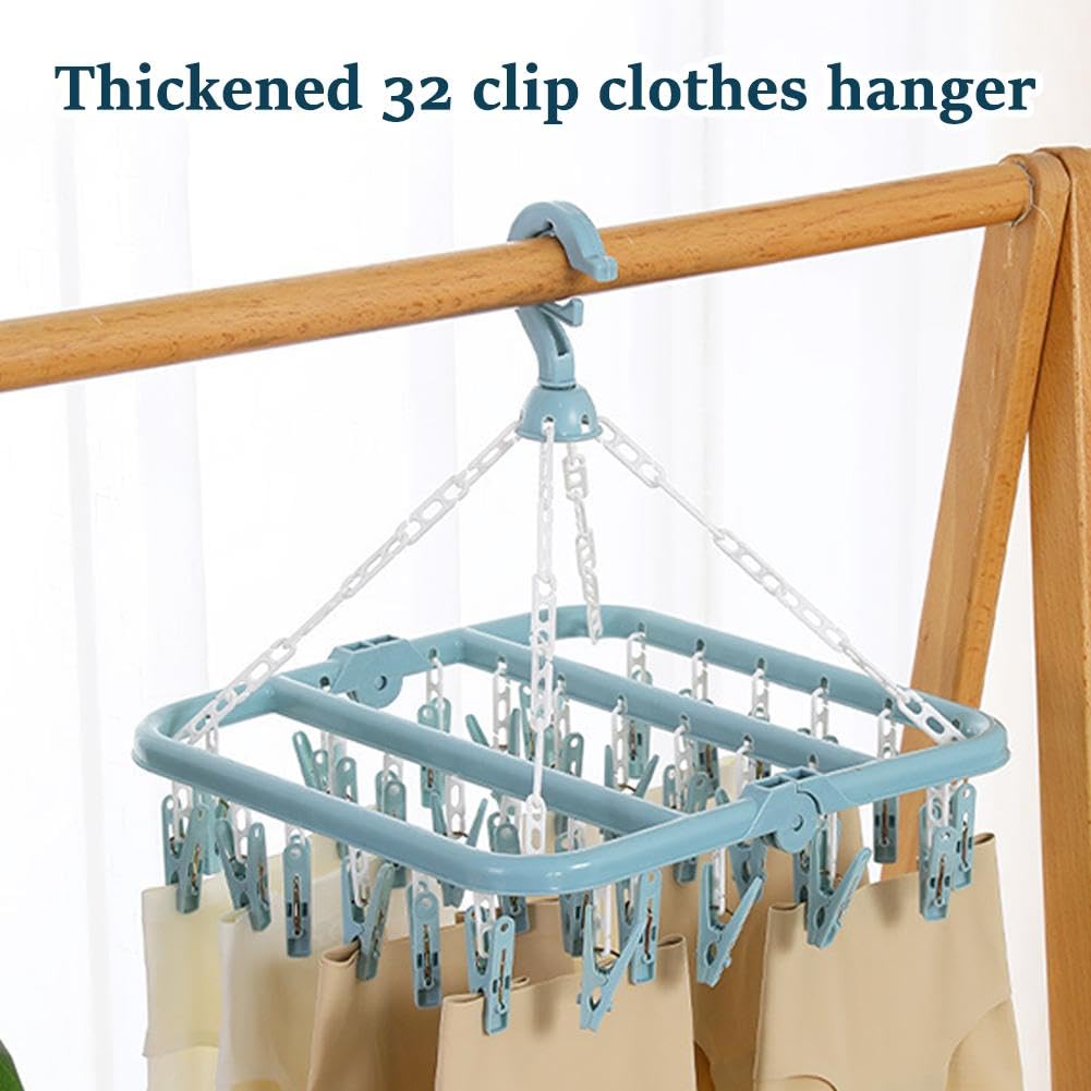 ZHOSXRC Clip and Drip Hanger,Clothes Hanger Drying Rack,32 Clips Plastic Hanging Drying Rack,Sock Hangers Windproof Clip and Drip Hanger for Drying Socks, Bras, Towel, Underwear, Baby Clothes