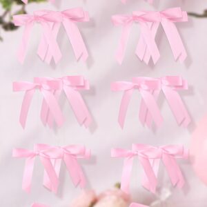 Pink Satin Ribbon Bow Hanging Garland, Bow Party Hanging Decortions, Girls Bow Birthday Baby Shower Decorations, Coquette Birthday Decorations, Tying The Knot Bridal Shower Bachelorette Party Decor