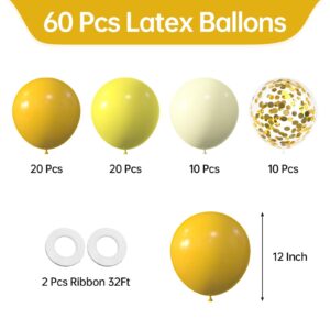 KALOR Yellow and Metallic Gold Balloons, 60 Pcs 12 Inch Gold Confetti Latex Balloons for Baby Shower Birthday Bridal Shower Wedding Party Decorations