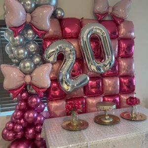 HILAVO 10PCS Hot Pink Square Balloons, Magenta Foil Balloons Wall Double Sided Metallic Balloon for Girls Women Bachelorette Birthday Engagement Bridal Shower Background Princess Party Decorations