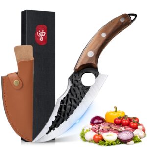 mdhand chef knife - hand forged butcher knife with sheath, japanese knives, stainless steel viking knife, meat cutting knife for kitchen, camping, bbq, hunting, holiday gifts for men