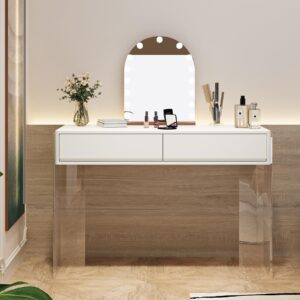 tribesigns makeup vanity desk with 2 drawers, modern writing computer desk with acrylic legs, white vanity dressing table for bedroom (without mirror)