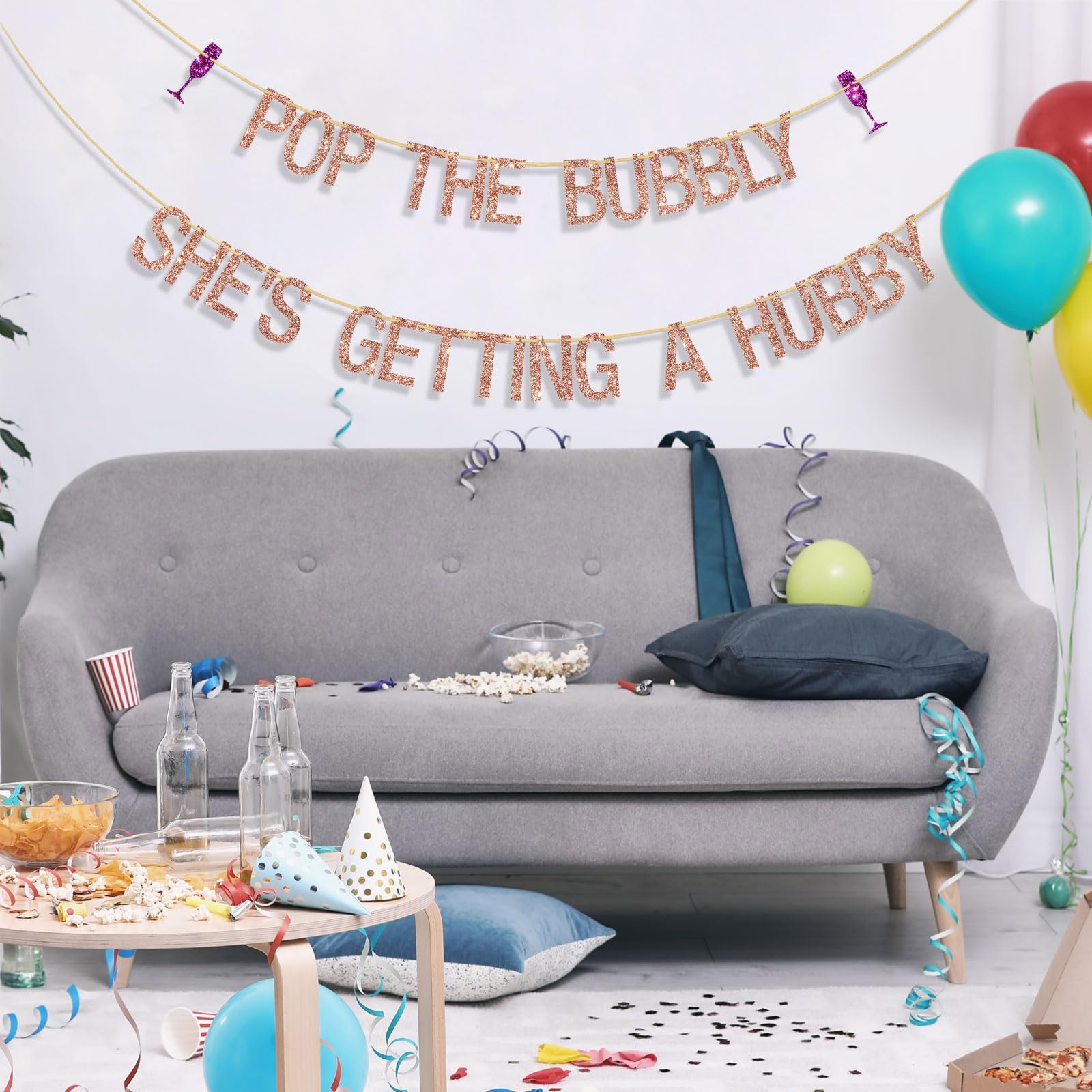 Ambishi Pop The Bubbly She's Getting A Hubby Banner, Bachelorette/Bridal Party Banner, Bachelorette Party Decorations