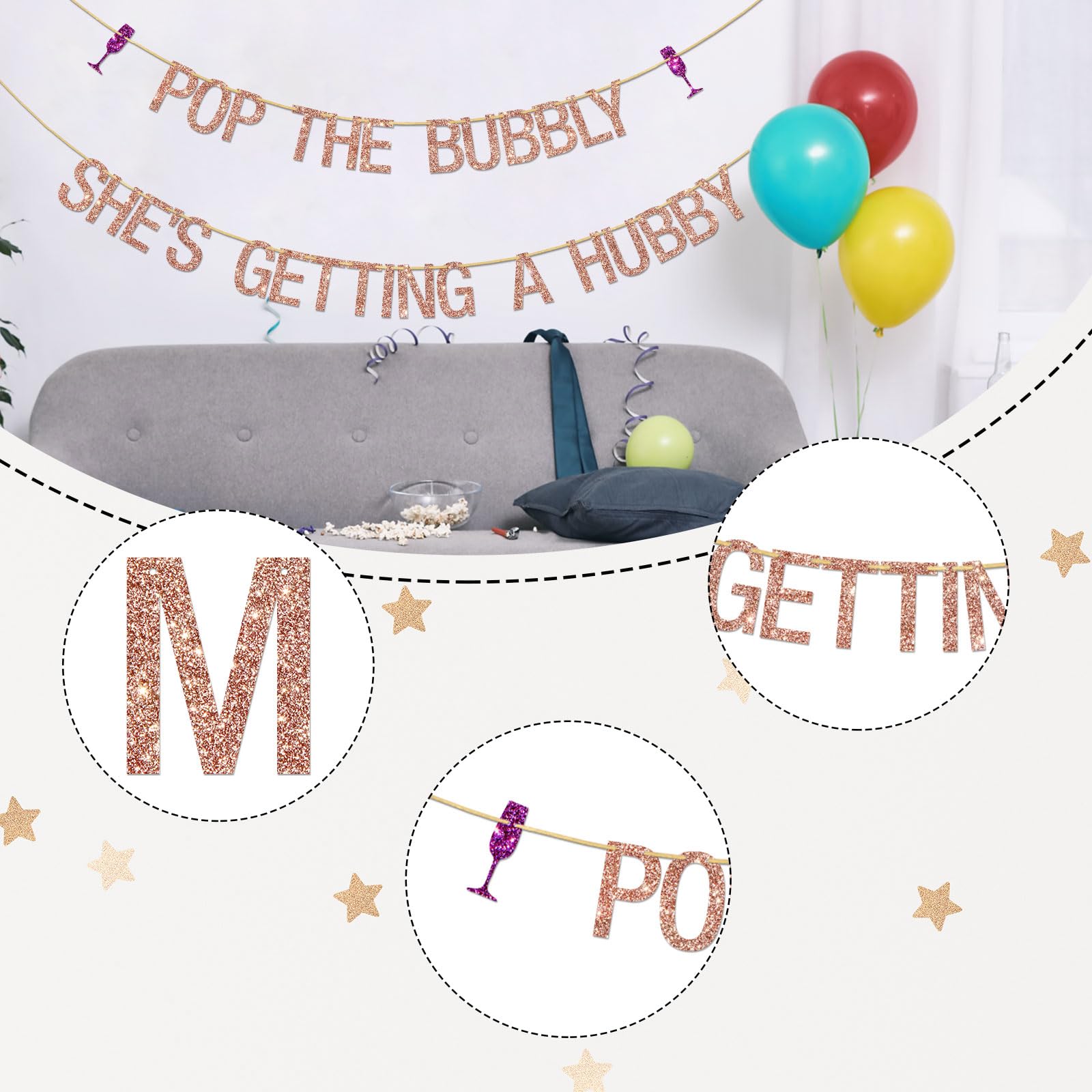 Ambishi Pop The Bubbly She's Getting A Hubby Banner, Bachelorette/Bridal Party Banner, Bachelorette Party Decorations