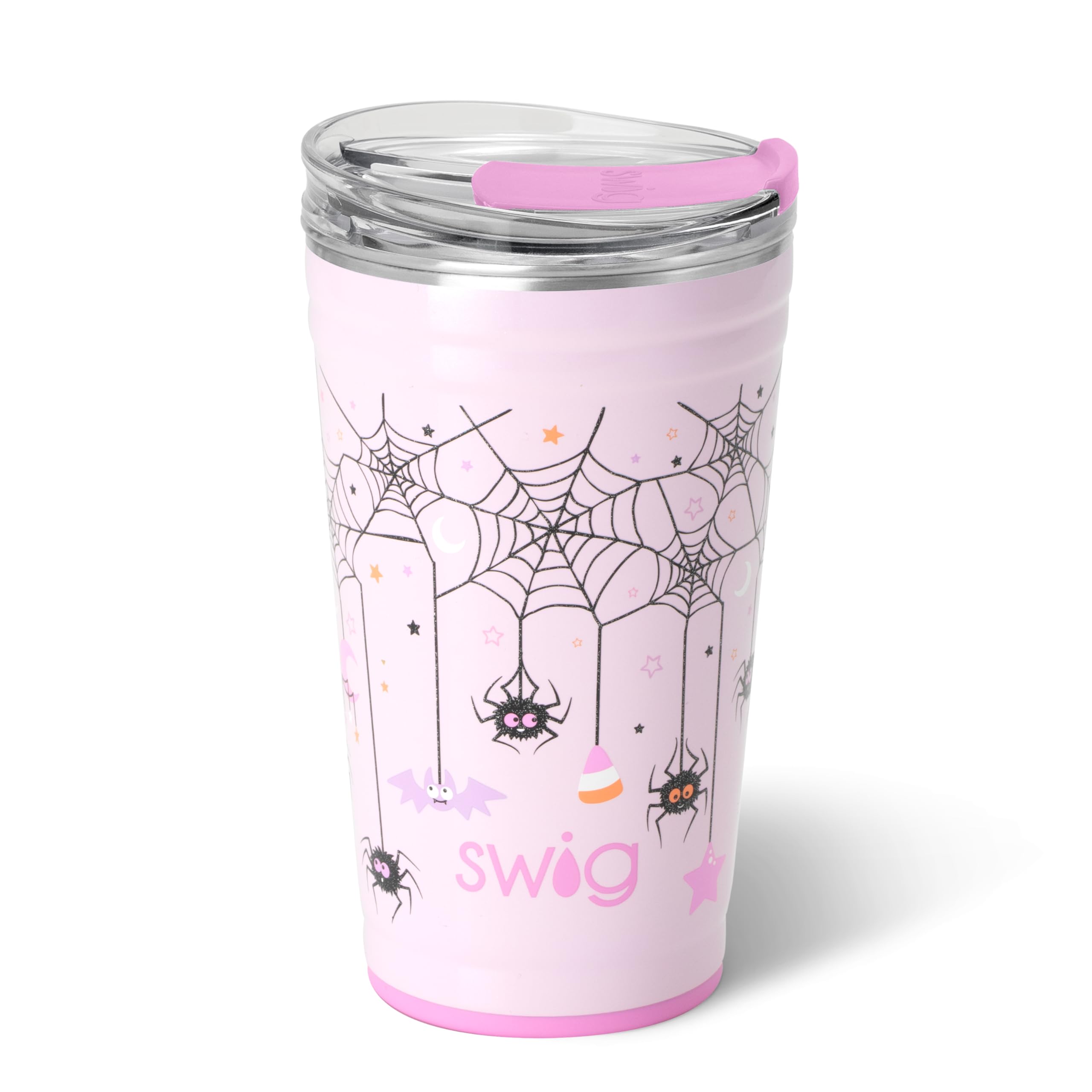 Swig Life 24oz Party Cup, Stackable Insulated Travel Coffee Tumbler with EZ Slider Lid, Cup Holder Friendly Travel Thermos, Stainless Steel 24 oz Tumbler, Reusable Coffee Mug (Sweet And Spooky)