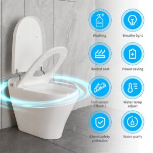 Mjkone Small Smart Toilet Bowl, Tushy Bidets for Existing Toilets, Foot Sensing Flush Bidet Toilet, Composting Toilet with Heated Bidet, One-Piece Toilet Seat, Auto Flush, Remote Control