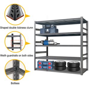 Sajanic Storage Shelves 5 Tier Heavy Duty Shelving, Boltless Metal Industrial Shelving with Guardrails, 2500LBS Garage Shelving for Storage Room, Warehouse, 18" D x 47.2" W x 72" H, Iron Black