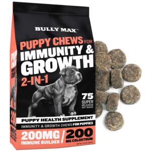 Bully Max Complete Puppy Starter Kit - High Protein 5lbs Food, Immunity 75 pcs Chews & Puppy Vitamins 30 Tabs Bundle - Optimal Growth & Development for All Breeds, Small Dogs, Large Breed Pups