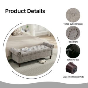 SOFTHION Storage Bench Upholstered Chenille End of Bedroom Bed Bench Ottoman with Tufted Cushioned Rolled Arm Large Storage Space for Reading Living Room Entryway, Light Grey