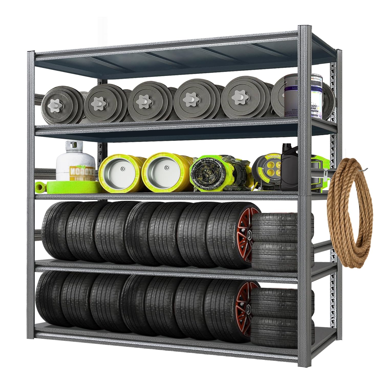 Sajanic Storage Shelves 5 Tier Heavy Duty Shelving, Boltless Metal Industrial Shelving with Guardrails, 2500LBS Garage Shelving for Storage Room, Warehouse, 18" D x 47.2" W x 72" H, Iron Black