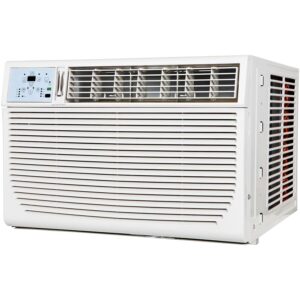 keystone 24,000 btu window air conditioner with dehumidifier and supplemental heat, 230v, window ac for extra large rooms up to 1500 sq. ft. with remote control, 3 speeds, and washable filter, white