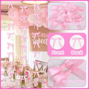 Pink Satin Ribbon Bow Hanging Garland, Bow Party Hanging Decortions, Girls Bow Birthday Baby Shower Decorations, Coquette Birthday Decorations, Tying The Knot Bridal Shower Bachelorette Party Decor