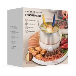 Sharper Image® Fondue Set – Electric Fondue Pot, Adjustable Heat, BPA-Free Stainless Steel, Cheese & Chocolate Fountain, Housewarming & Wedding Gift, Home Essentials Kitchen Gadgets, Mini Appliances