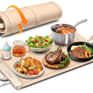 Electric Food Warming Mat with Adjustable Temperature, Upgrade High-tech Graphene Heating Film, Fast Full Surface Heating Mat, Roll Up Food Warmers for Parties Buffet (Cream)