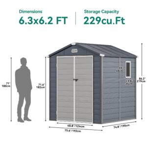 YITAHOME Resin Storage Unit sans Flooring, 6.3x6.2FT All-Weather Plastic Shed with Window, Vents and Secured Doors, Outdoor Plastic Tool Cabin for Poolside, Lawn, Backyard, Patio, Dark Gray