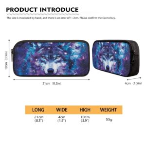 Drnuikhe Cool Galaxy Wolf Print Pencil Case Pencil Pouch Durable Pencil Holder Bag Large Pencil Box Gift for School Teens Kids Boys Girls