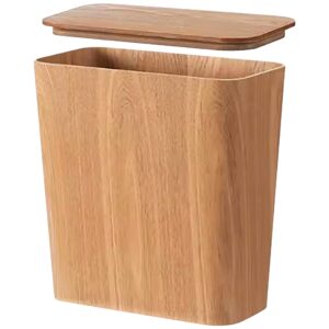 light wood grain indoor trash can w/removable cover - 3.4-gallon modern waste bin for office, bedroom, bathroom - slim garbage basket with plastic trash bag holder - covered diaper trash can