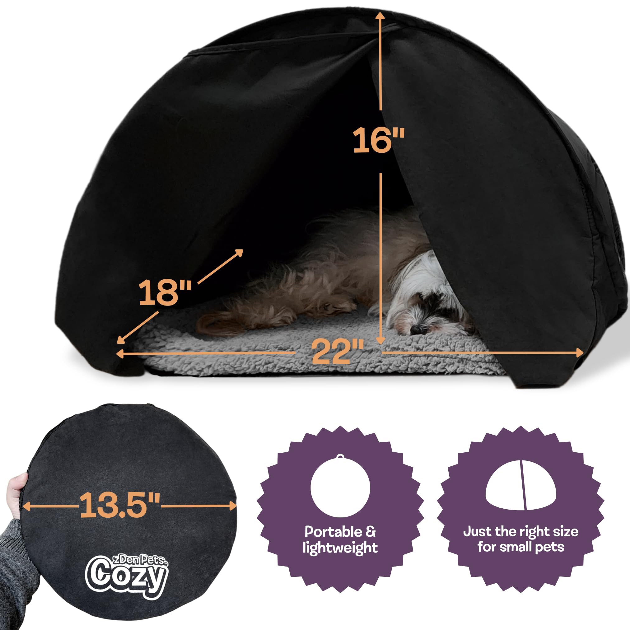 The Original Patented Cozy Pet Bed: Calming Dog Bed & Cat Bed Den for Indoor Cats | Portable Pet Cave Bed & Tent for Small Dogs | Ideal Dog and Cat Tent Bed for Anxiety Relief and Comfort