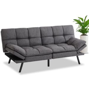 MUUEGM Modern lounge Sofa Bed, Dark Gray Linen Fabric Futon Couch, Convertible Foldable Memory Foam Sofa Bed, Small Sofa Bed with Loveseats for Living Room.(Dark Gray,Fabric)