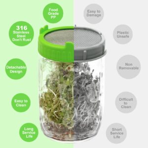 3 Pcs Sprouting Lids, Sprouting Lids for Mason Jars, Mason Jar Strainer Lid with 316 Stainless Steel Mesh, Sprouts Growing Kit for Alfalfa & Mung Bean Broccoli