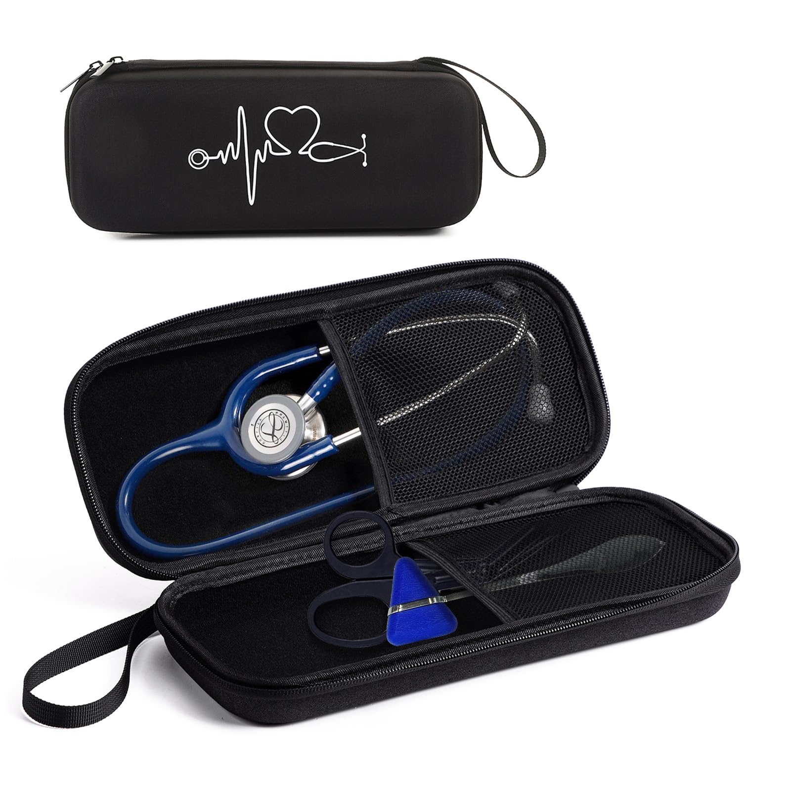 MXCOIRTP Stethoscope Case for 3M Classic III, Lightweight II S.E, Extra Room for Nurse Accessories and Medical Equipment, Hard Carrying Case with Mesh Pocket, Black (Case Only)