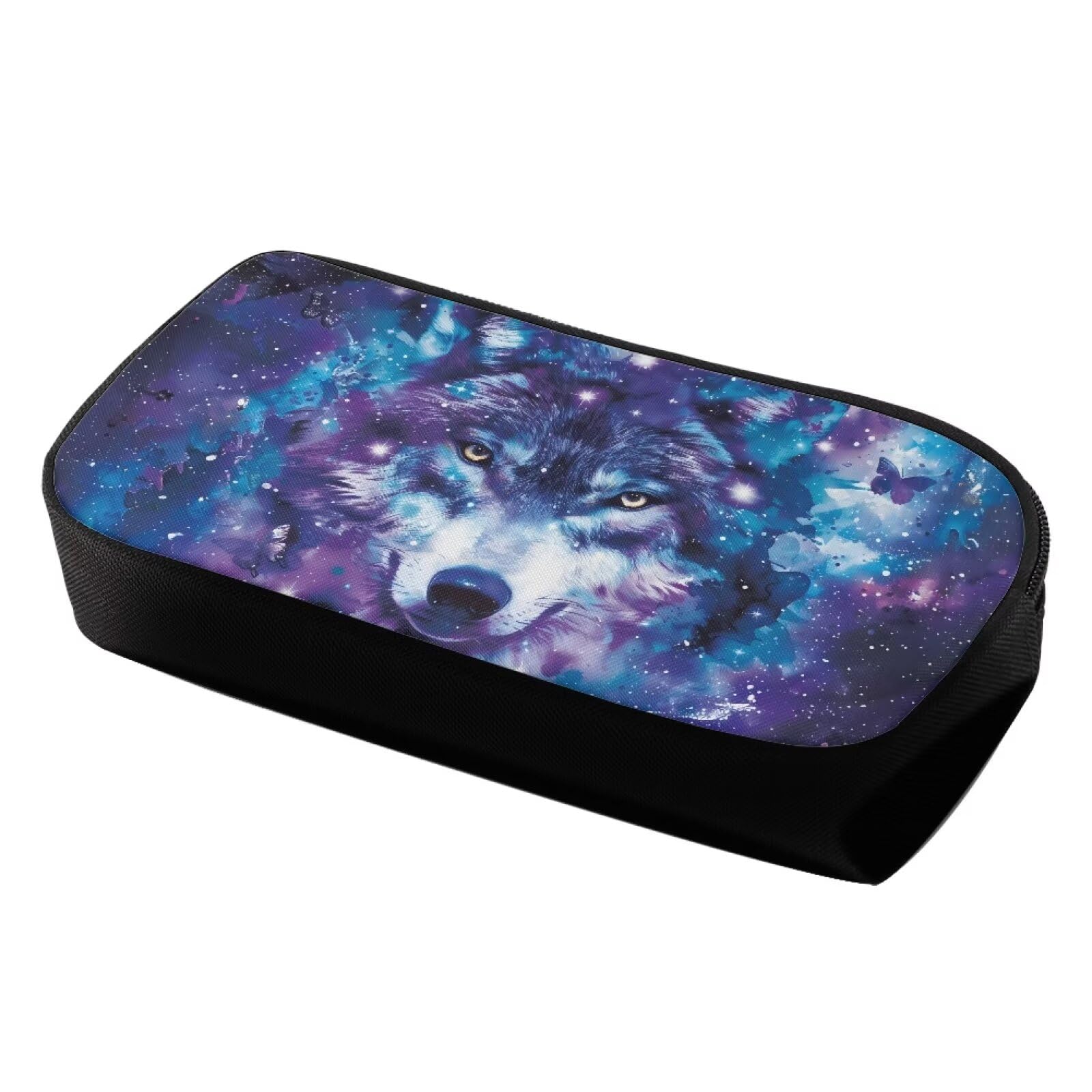 Drnuikhe Cool Galaxy Wolf Print Pencil Case Pencil Pouch Durable Pencil Holder Bag Large Pencil Box Gift for School Teens Kids Boys Girls