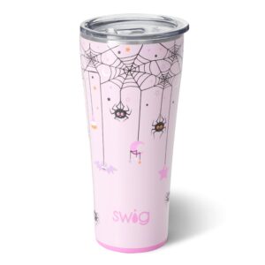 swig life 32oz insulated tumbler, travel coffee tumbler with lid, cup holder friendly travel coffee mug, stainless steel thermos, 32 oz tumbler, reusable insulated coffee mug (sweet and spooky)