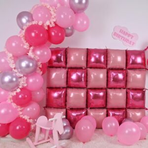 HILAVO 10PCS Hot Pink Square Balloons, Magenta Foil Balloons Wall Double Sided Metallic Balloon for Girls Women Bachelorette Birthday Engagement Bridal Shower Background Princess Party Decorations