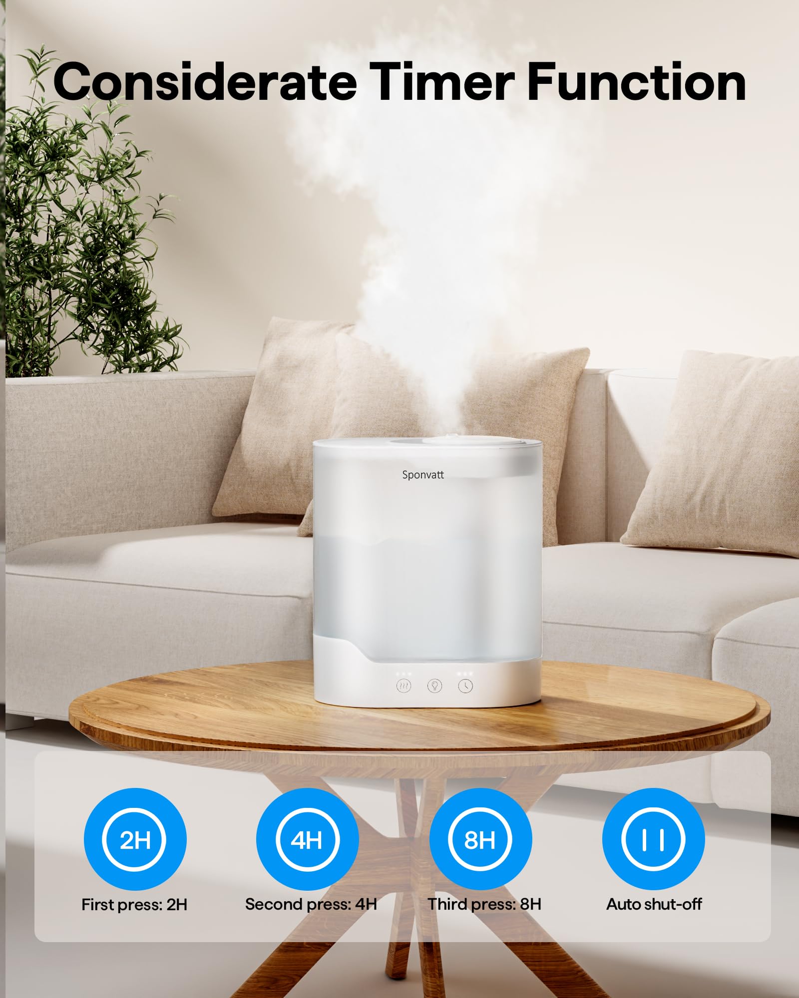 Sponvatt Humidifiers for Bedroom Home,2.5L Top Fill Cool Mist Air Humidifier for Large Room Baby Nursery,Quiet Ultrasonic,With Oil Diffuser and Nightlight,for Plants,Office,Easy to Clean,Auto Shut-Off