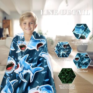 AISDE Shark Blanket Glow in The Dark Blanket for Boys Blue Throw Blanket Girls Whale Shark Blankets Kids Ocean Shark Decor Blankets 50"x60"