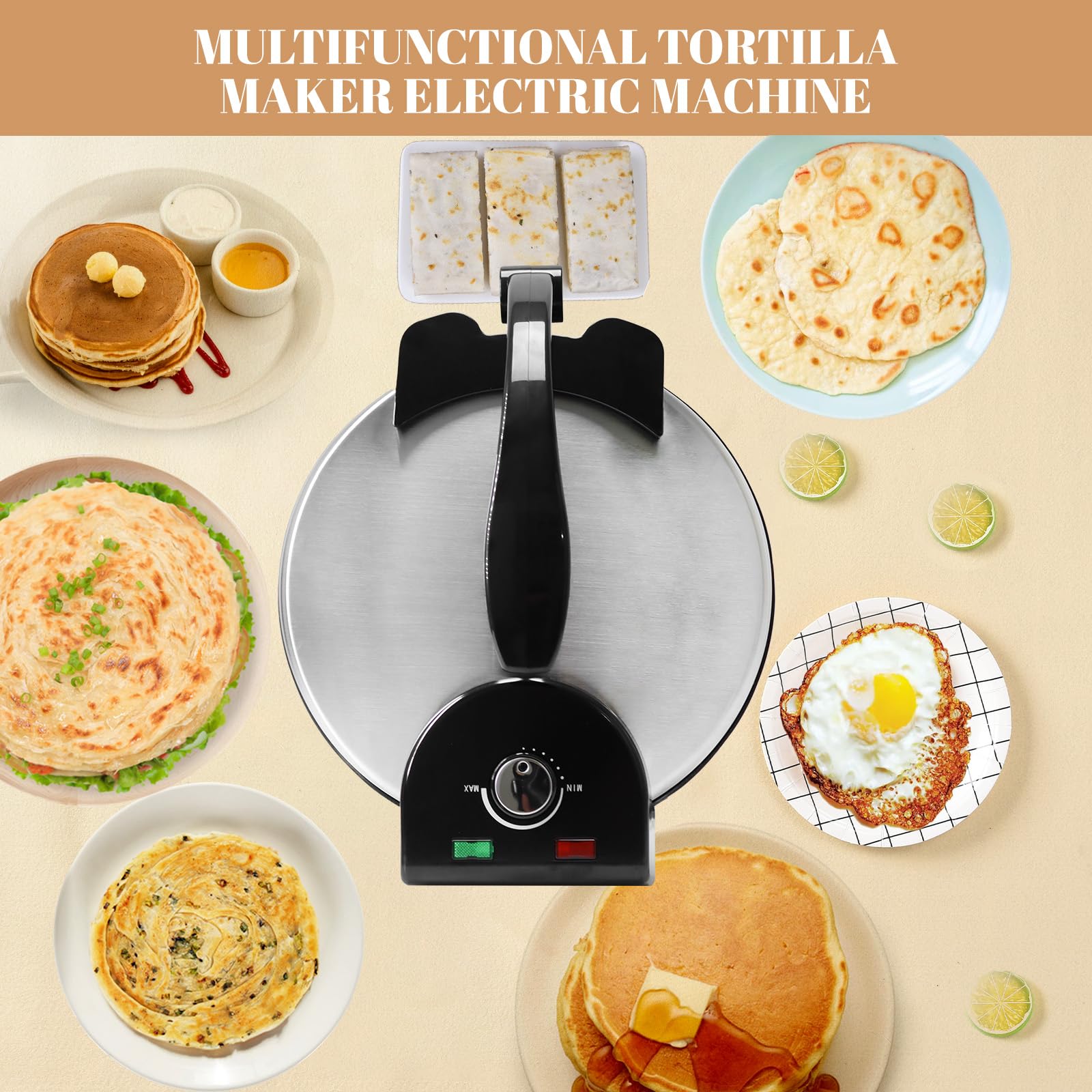 Roti Maker Machine Electric Tortilla press 10 Inch Stainless Steel Non-Stick Electric Tortilla Maker to make Indian style Chapati, Tortilla.